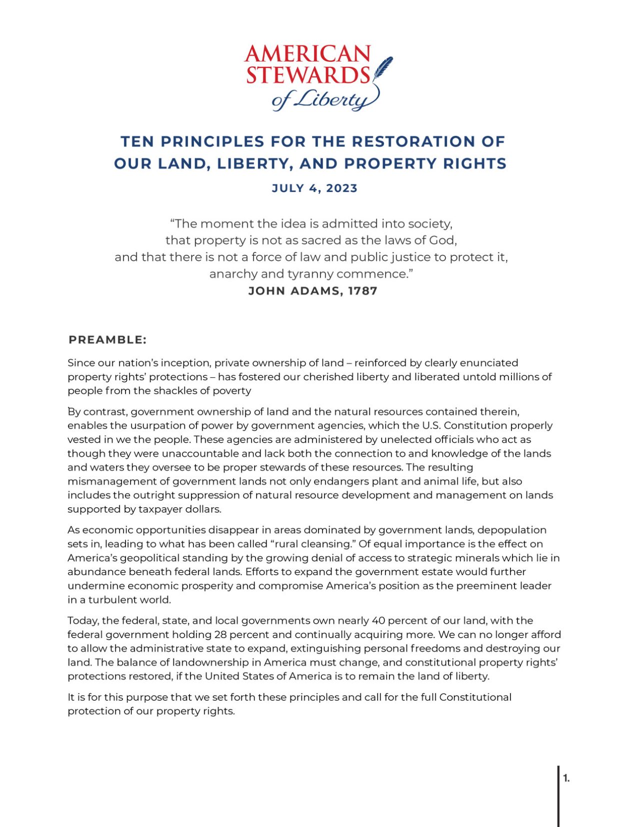 10 Principles - American Stewards of Liberty